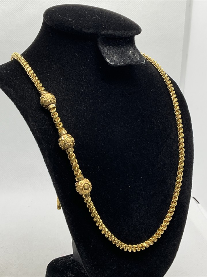 VINTAGE HANDMADE 22K(916) Yellow Gold Diamond Cut Ball Bead ROPE Chain ...
