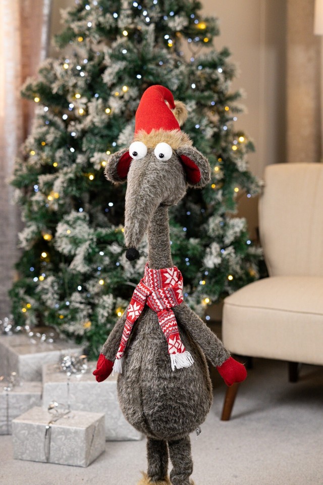 Christmas Rat Ornament Large Soft Plush Decoration Grey Standing ...