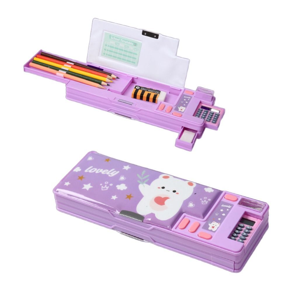 Double Layer Pencil Box With Calculator Stationery Storage Box For Boys ...