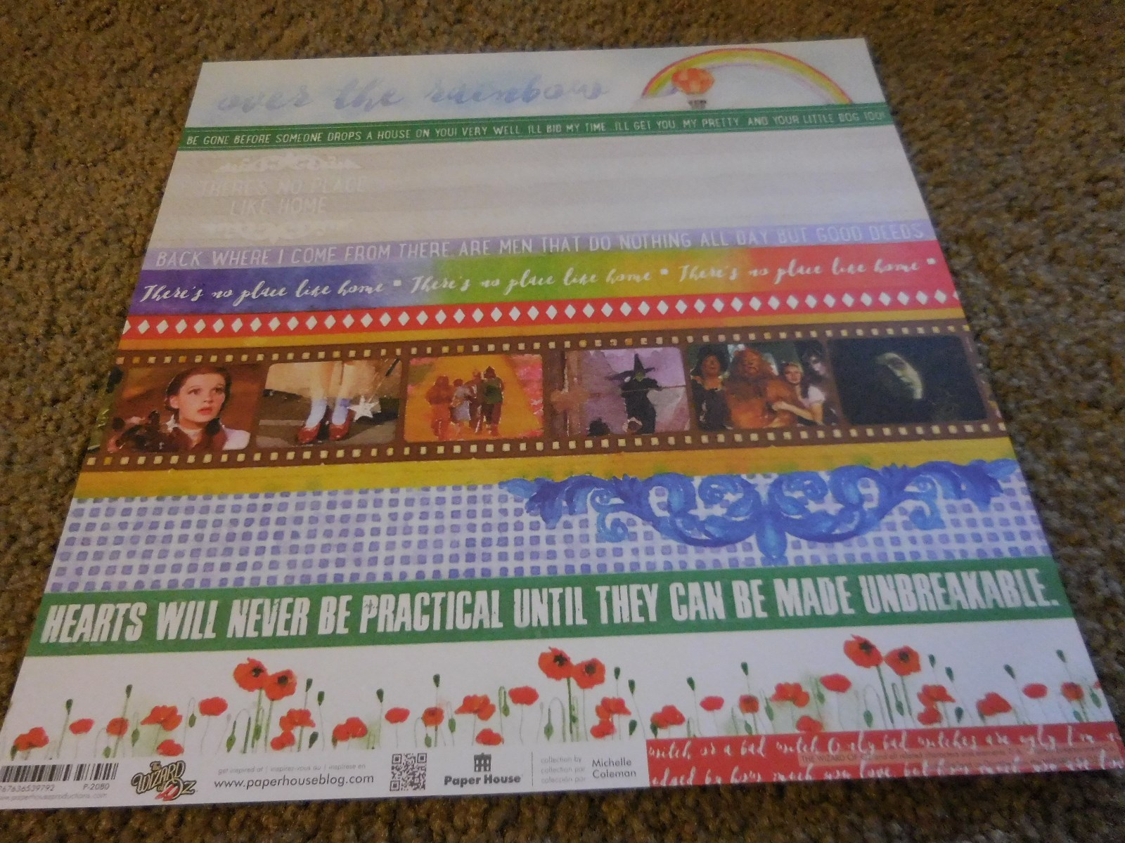 Scrapbooking Crafts 12X12 Paper DS Wizard Oz Borders Film Clips Poppies ...