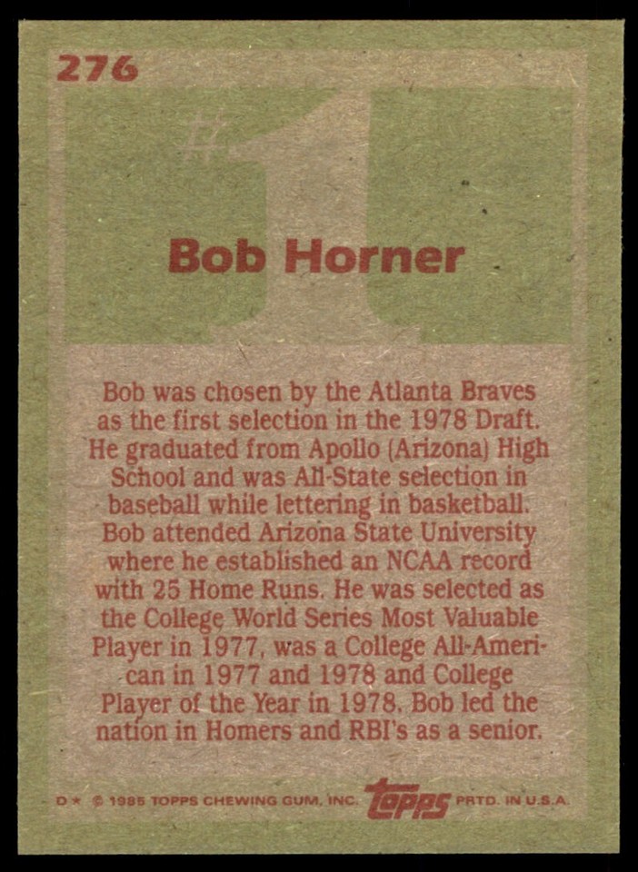 1985 Topps Bob Horner Baseball Cards #276 | eBay