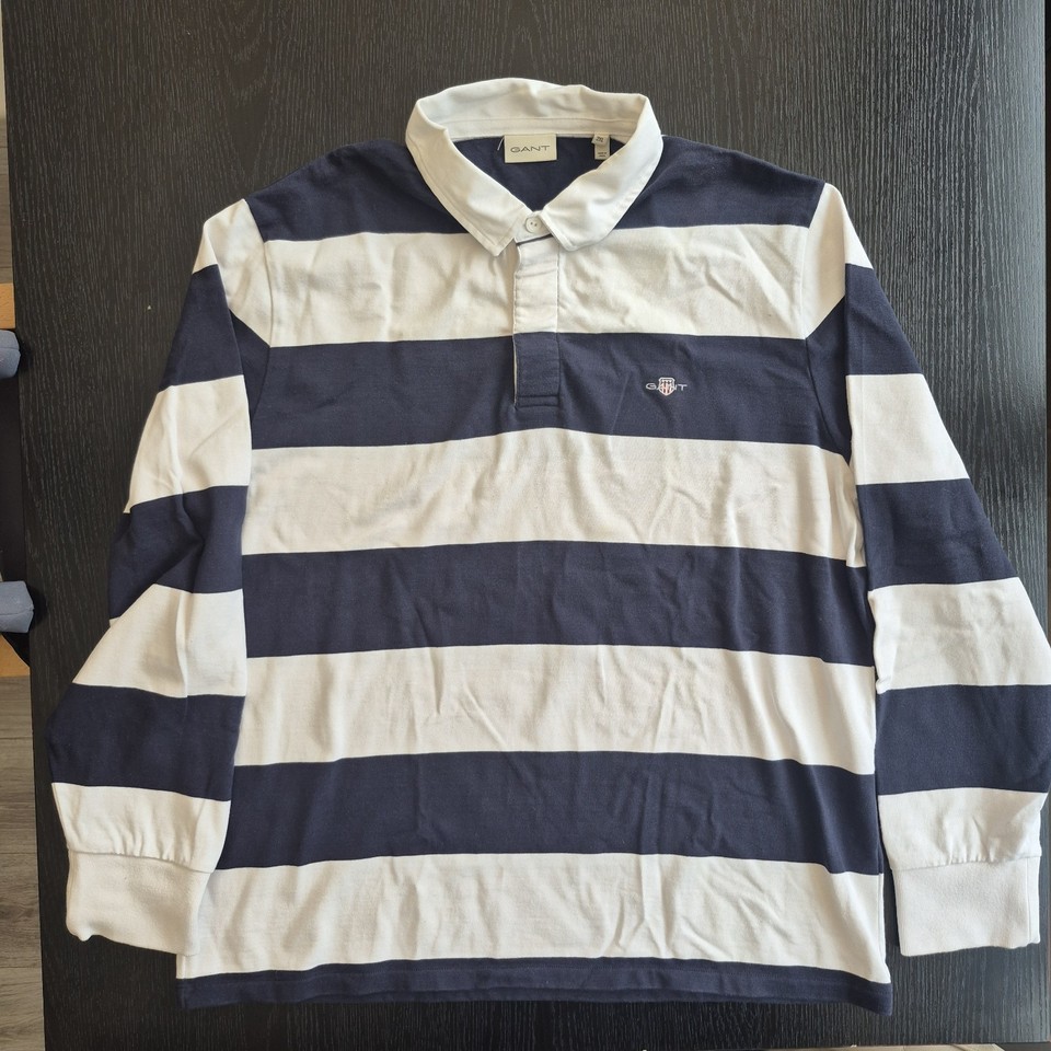 Gant Rugby Shirt 2XL Jumper Long Sleeve Polo Collared Black White ...