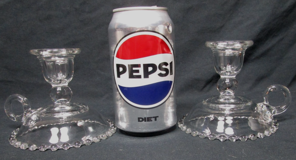 2 Imperial CANDLEWICK clear glass finger hole (handled) 3.5"h candle ...