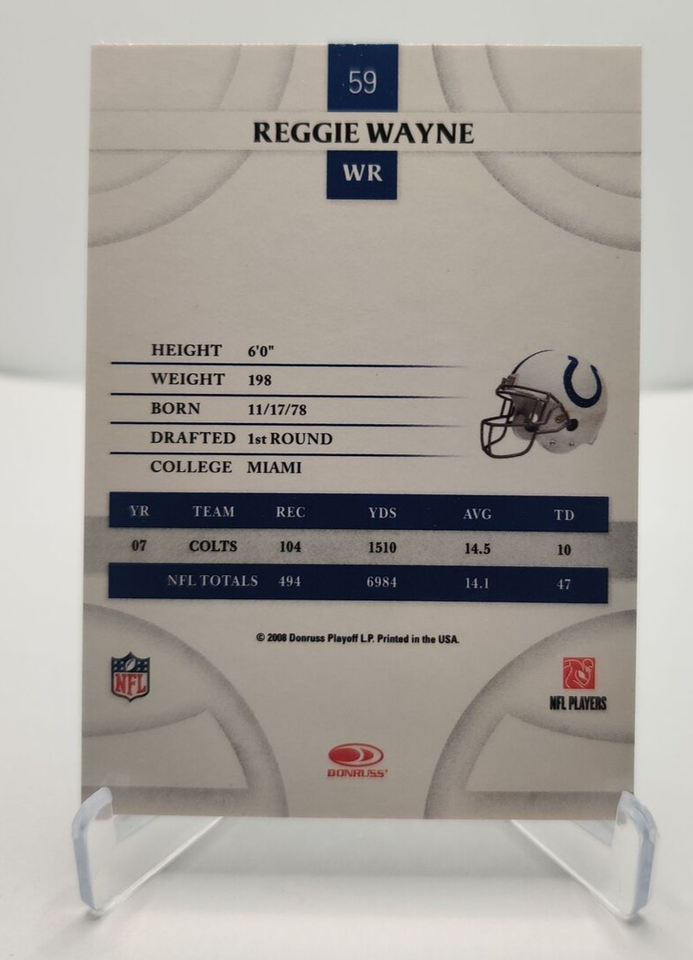 2008 Donruss Threads Reggie Wayne #59 Indianapolis Colts football card ...