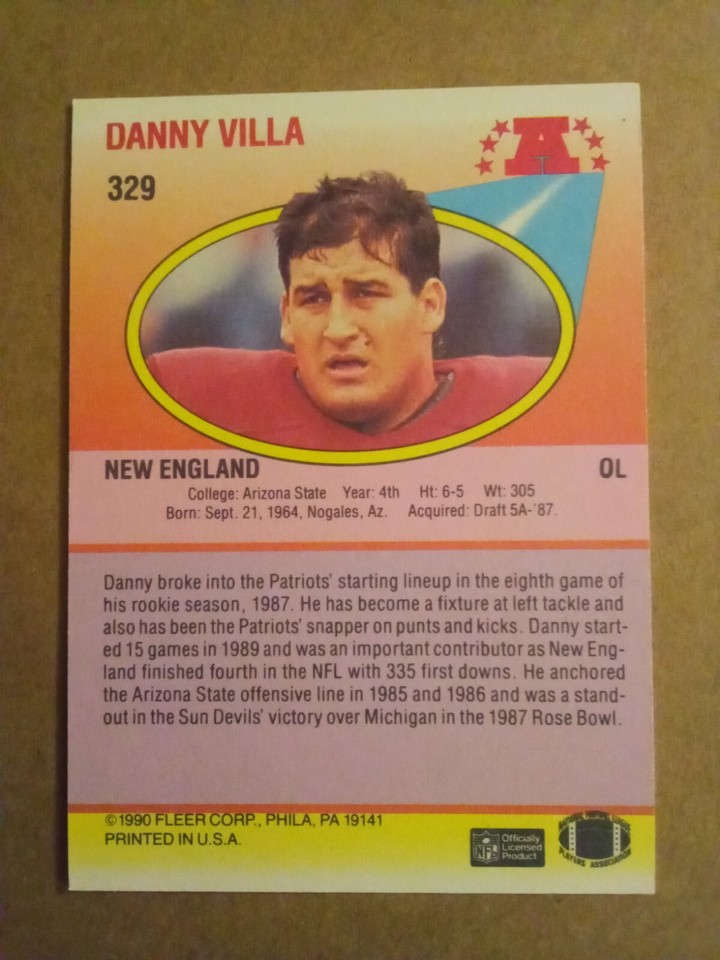 Danny Villa 329 Fleer 1990 NFL Football Card | eBay