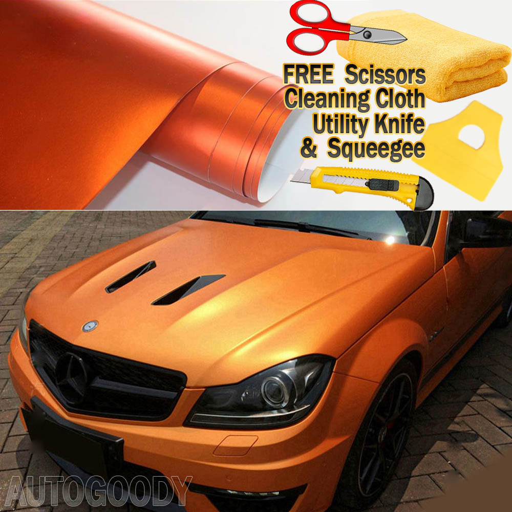 108"x60" Satin Matte Chrome Metallic Orange Vinyl Film Wrap Sticker ...