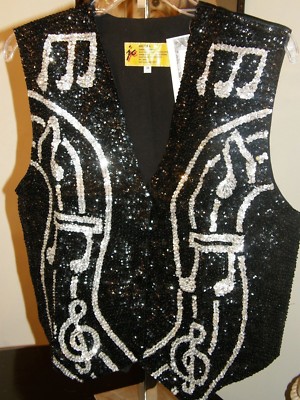 SEQUIN MUSIC NOTES VEST JAZZ ROCK BAND CONCERT COSTUME DJ ENTERTAINER ...
