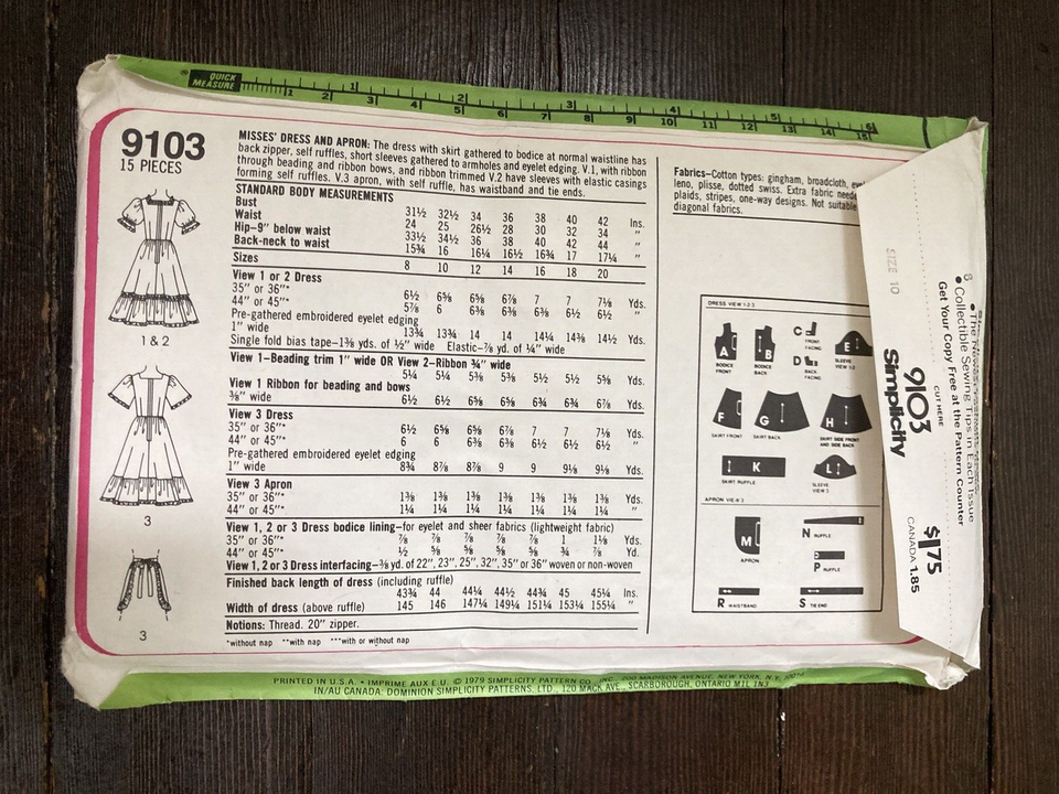 Simplicity 9103 Vintage 70s Misses Dress Western Square Dance Apron Sz ...