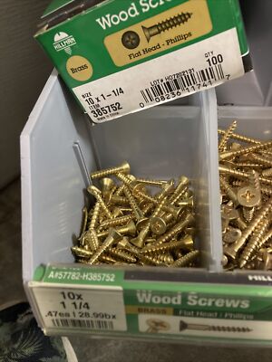 #10 x 1-1/4" Solid Brass Wood Screws Flat Head Phillips Drive Qty 150 ...
