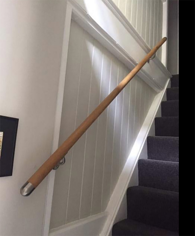 Solid Oak Handrail - Wooden & Brushed Stainless Steel Stair Bannister ...