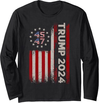 4547 Trump 2024 American Flag Politic Design Long Sleeve Tshirt | eBay