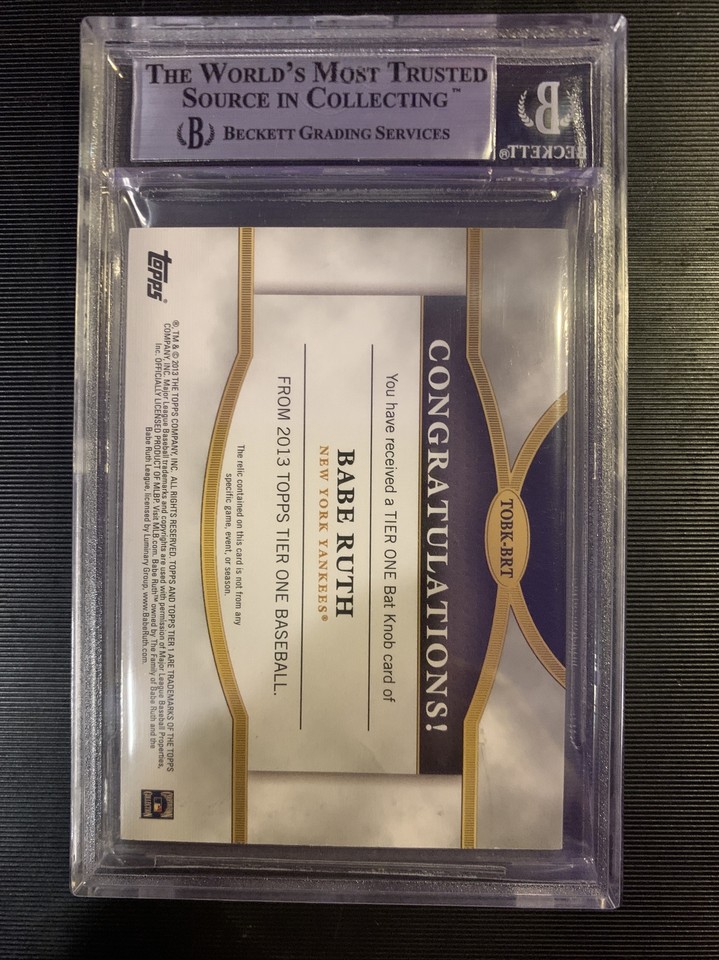 BABE RUTH 2013 TOPPS TIER ONE BAT KNOB SSP #1/1 BGS 9 MINT YANKEES HOF ...