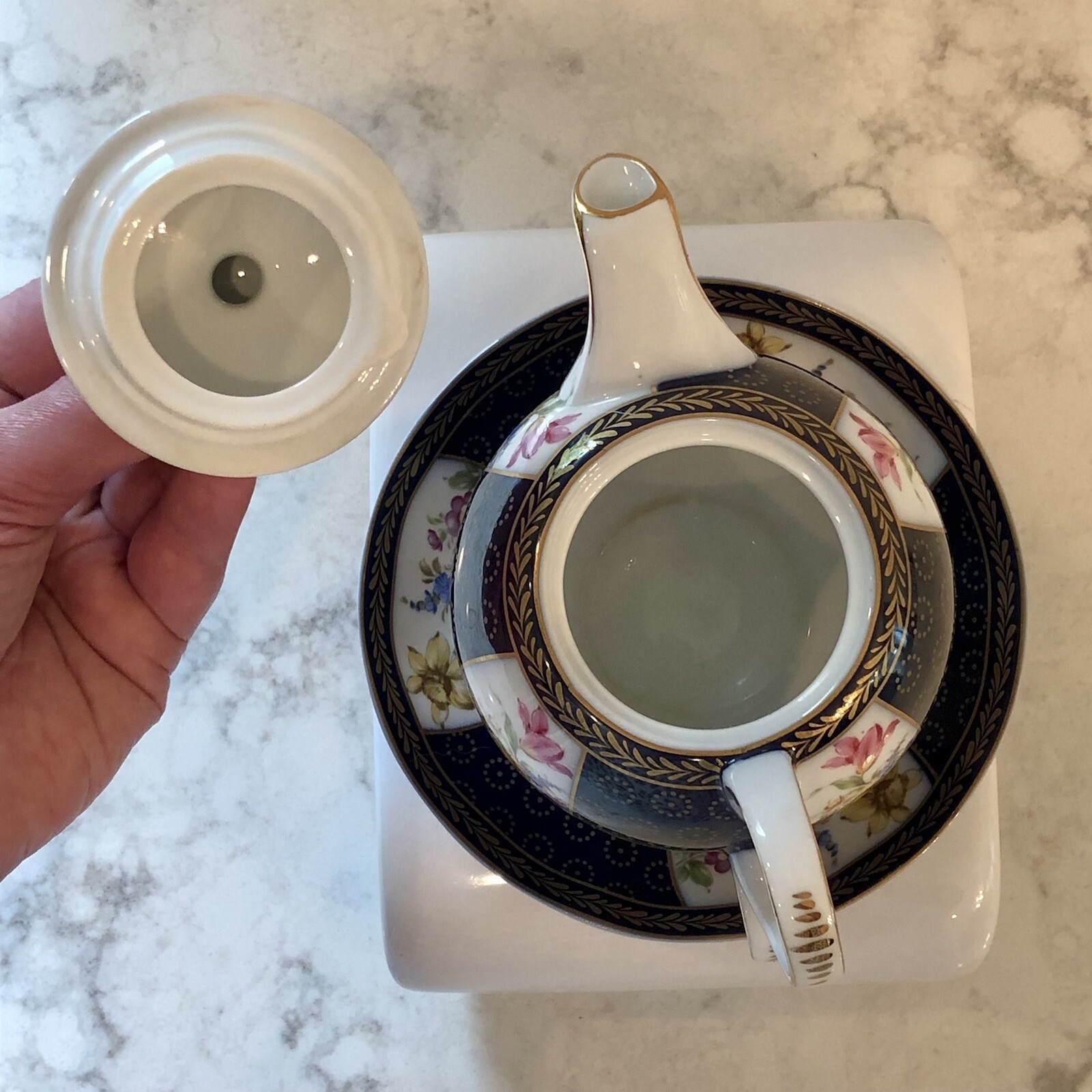 Vintage Lillian Vernon Porcelain Teapot, Teacup and Saucer Hand Painted ...