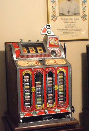 Mills F.O.K. Red Mint Vendor 4 Column Skill Stop Antique Slot Machine ...