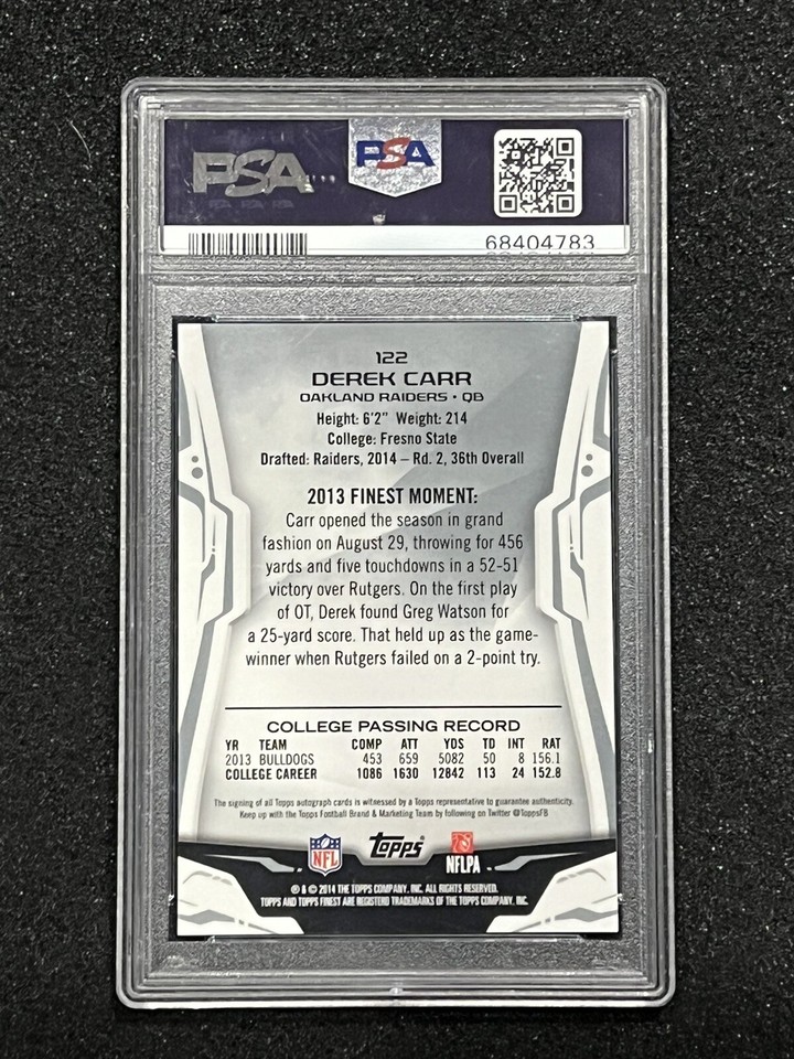 Derek Carr 2014 Topps Chrome Rookie Autograph /35 SP PSA 9 Gem Mint ...