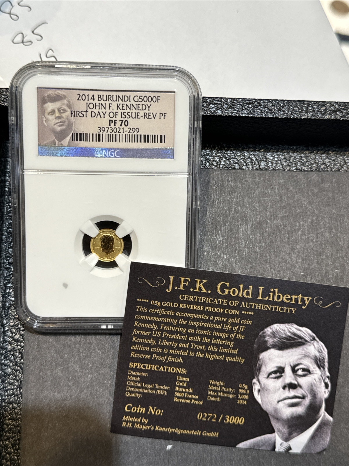 2014 Burundi .9999 Gold 5000 Francs John F. Kennedy NGC REV PF 70 ...