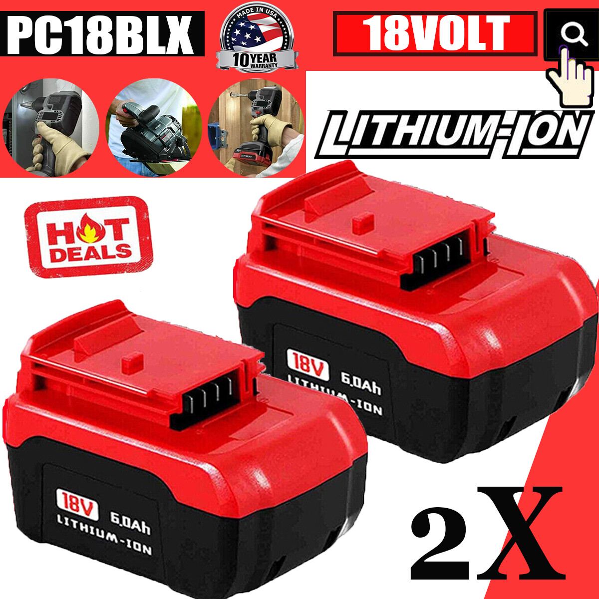 1-2Pack 18V Lithium Battery PC18BLX for Porter Cable PC188 PC18BLEX ...