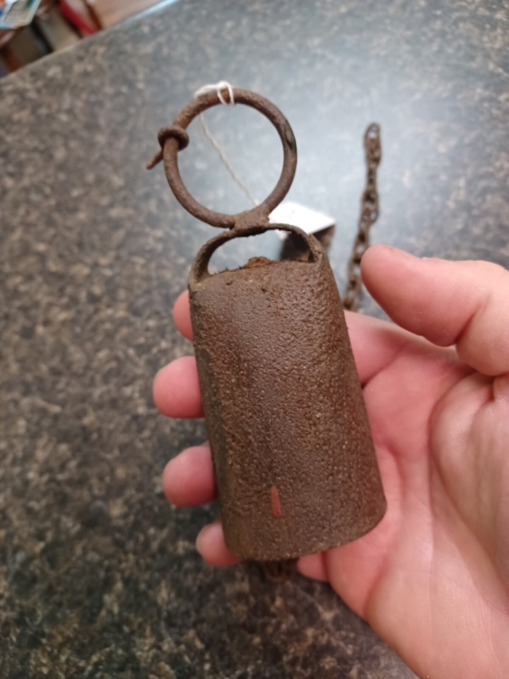 Vtg Antique 4" Dinner Bell Farm Cow Bell Rustic Primitive Chain Support ...