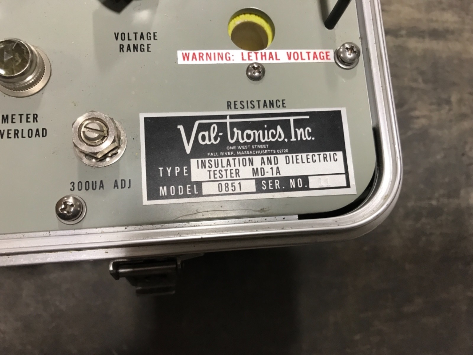 VAL-TRONICS INSULATION AND DIELECTRIC TESTER MD-1A MODEL 0851 | eBay