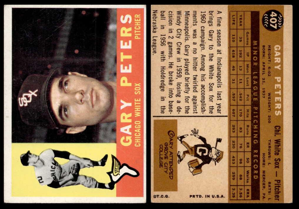 1960 Topps #407 Gary Peters Chicago White Sox Baseball Card | eBay