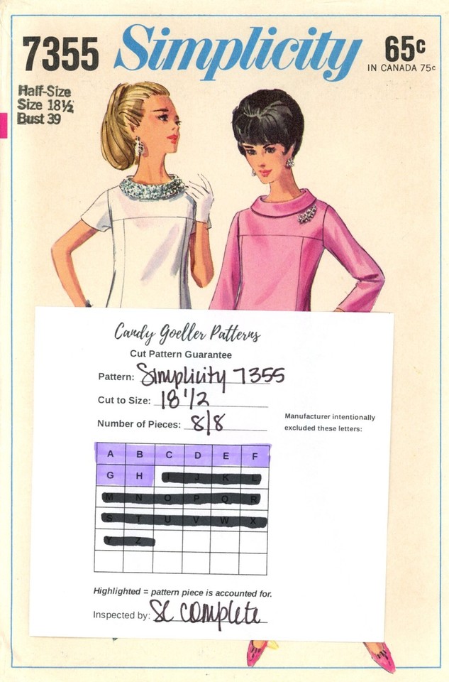 Simplicity 7355 Dress w Front Yoke, Bias Collar & Bell Sleeves HALF Sz ...