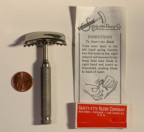 VINTAGE LADY’S BOUDOIR SAFETY-ETTE RAZOR CURVED HEAD + INSTRUCTIONs ...