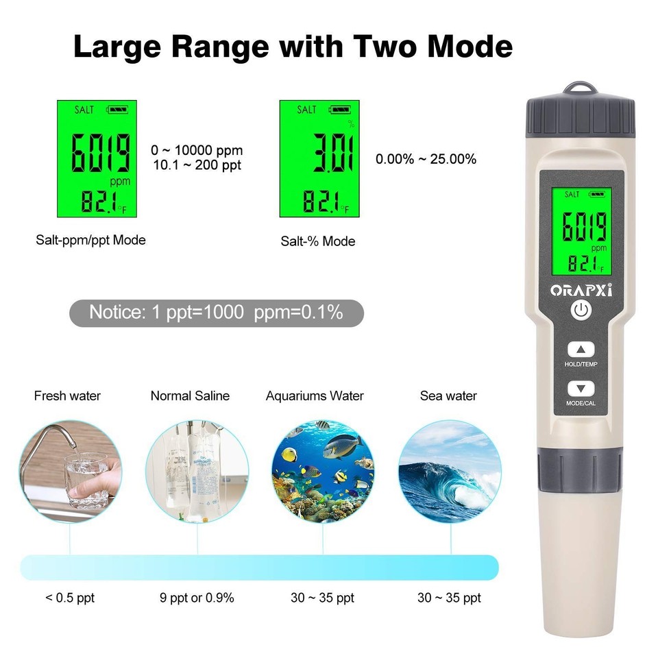 Digital Salinity Tester for Salt Water - Waterproof IP67 Salinity Meter ...