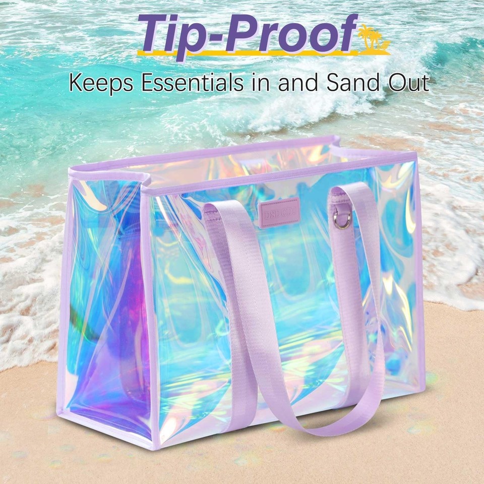 27L Beach Bags for Women, Iridescent Beach Tote Bag with Makeup Bag ...