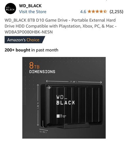 Western Digital Black 8TB D10 External 7200 RPM (WDBA3P0080HBK-NESN ...