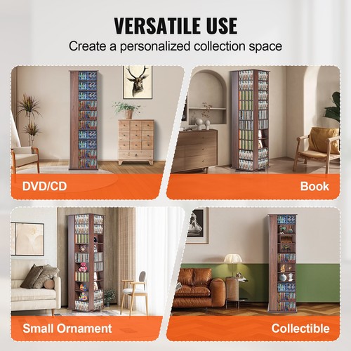 VEVOR Spinning Media Tower 4-Sided Revolving Media Tower 1040 CDs ...