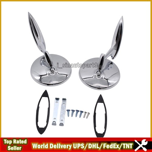 2X Round Outside Rearview Mirrors Ribbed Base Fits Chevy Chevelle ...
