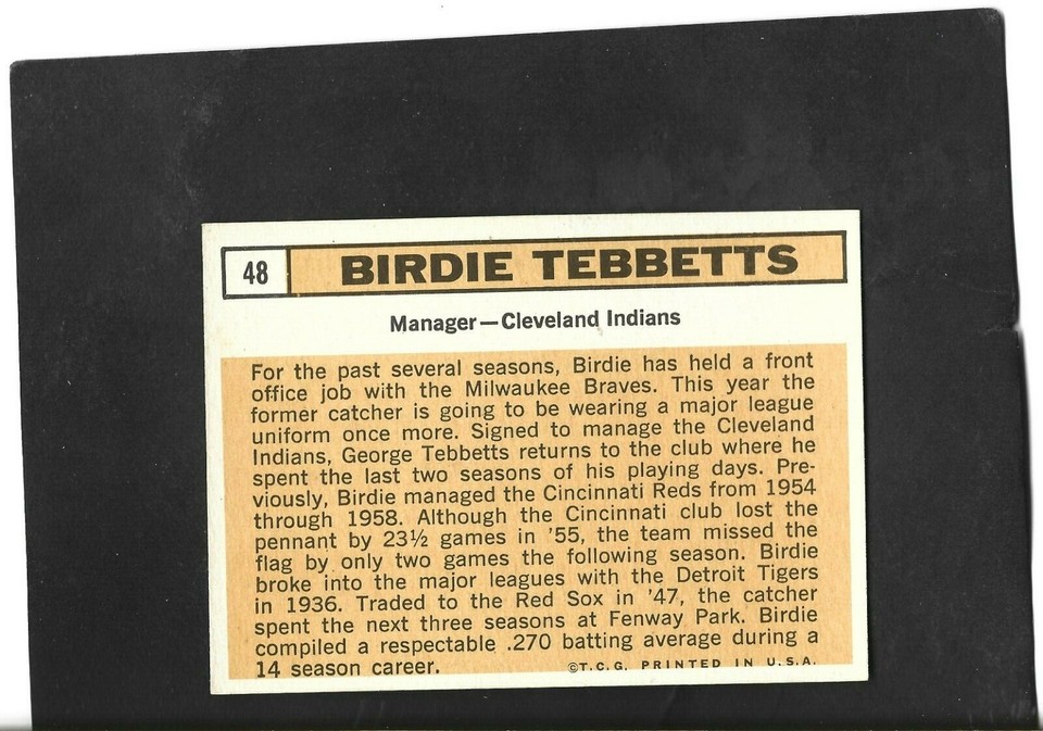 1963 Topps MLB # 48 Birdie Tebbetts | eBay