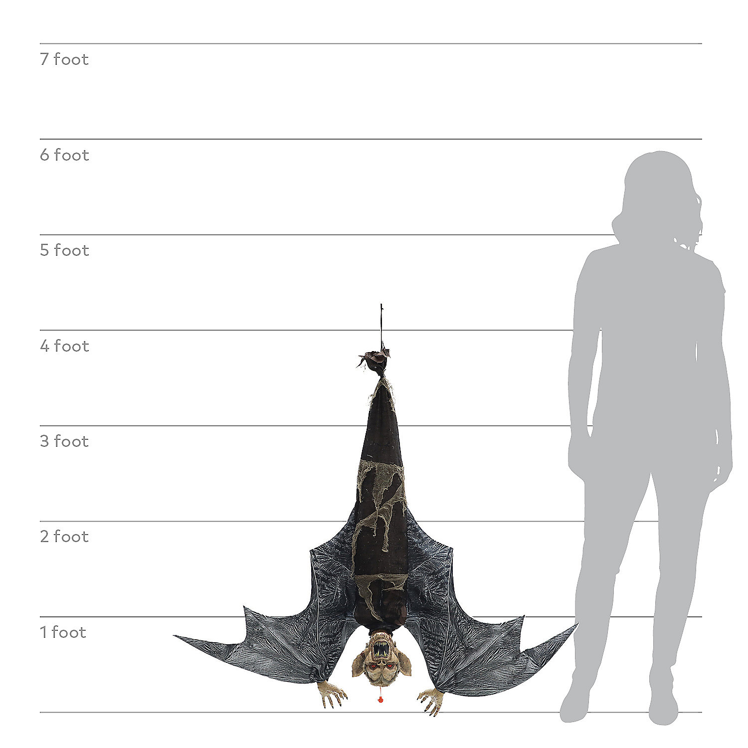 Menacing Hanging Bat Halloween Decoration Prop Glowing Eyes, Moving ...