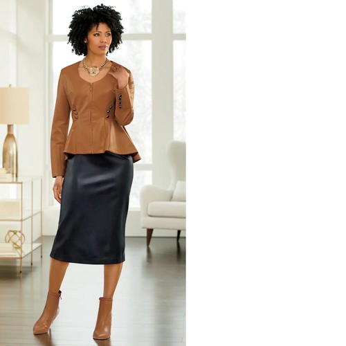 26W PLUS Ashro Cognac Brown Black Faux Leather Formal Dress Kamana ...