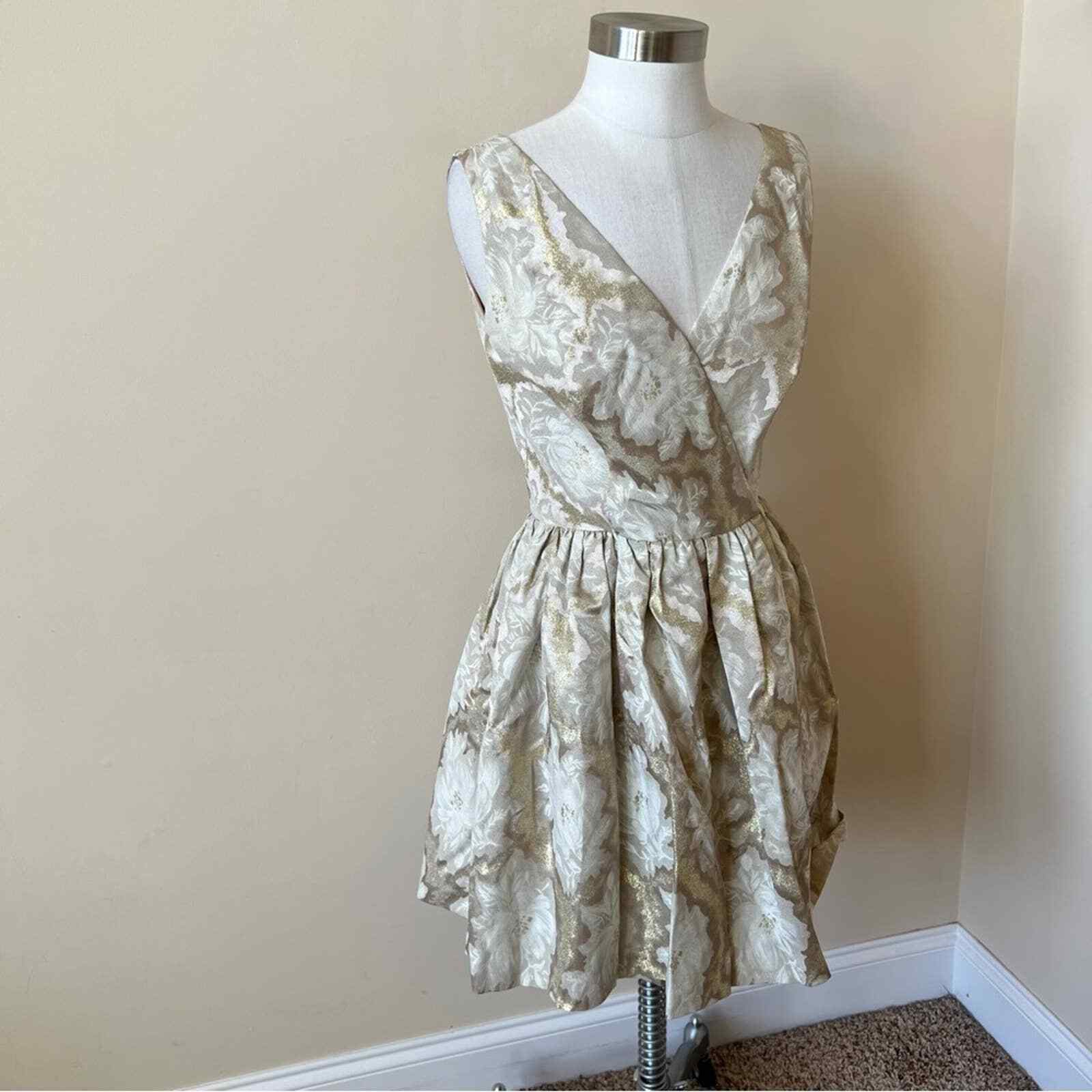 ABS Evening Collection Gold Jacquard Cross Front Dres… - Gem