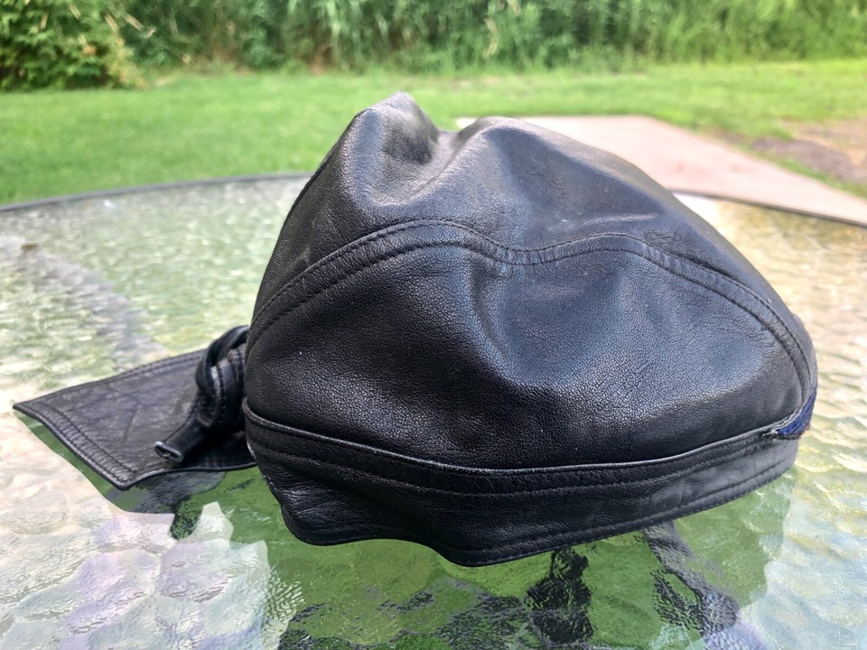 Harley Davidson Black Leather Motorcycle Logo Do-Rag Skull Cap VTG Made ...