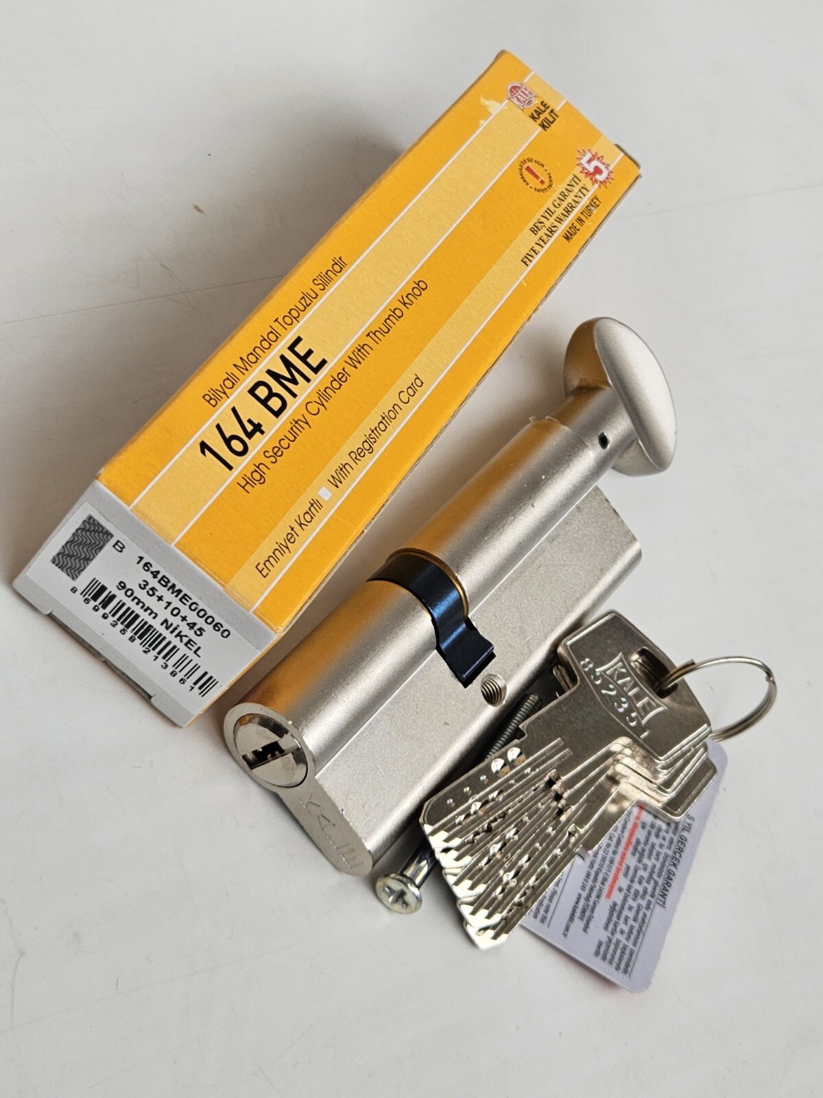 KALE KILIT 164/BME Cylinder Lock With 5 Keys 35+10+45=90mm With Thumb ...