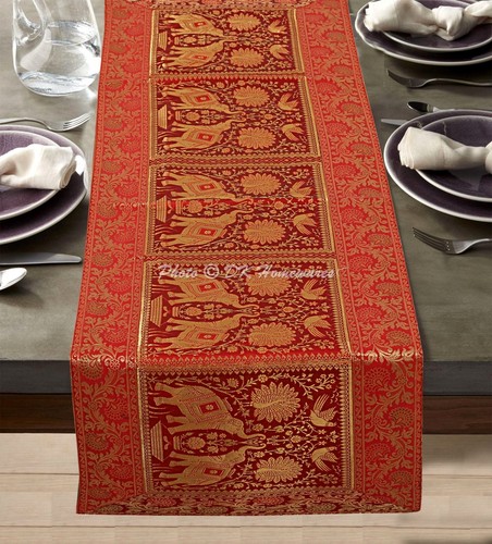 Ethnic Brocade Decorative Table Runner Red 5 Ft Elephant Wedding Table ...