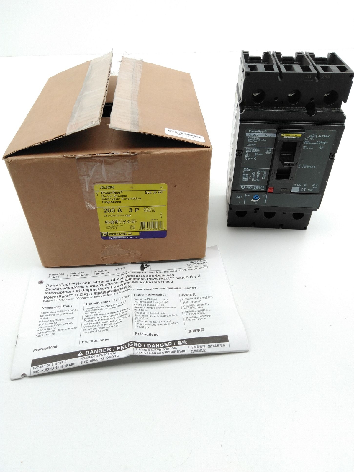 Square D Schneider Electric JDL36200 PowerPact Circuit Breaker, 200A ...