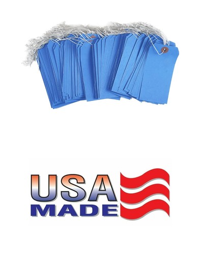 100 - 4 3/4" x 2 3/8" Blue Inventory Tags Strung with ELASTIC ...