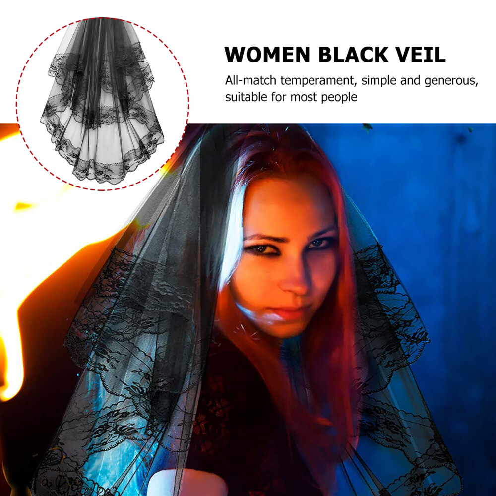 Halloween Women's Mesh Veil Short Bridal Bachelorette Face Veil (Black ...