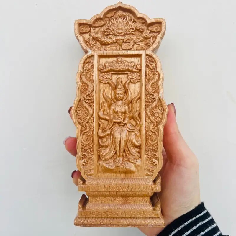 Peach Wood Carved Tablet Chinese Nine Tailed Fox Token Love Amulet Home ...