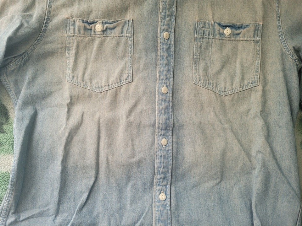 All Saints Long Sleeve Faded Denim Shirt with Cord Collar, in Blue ...