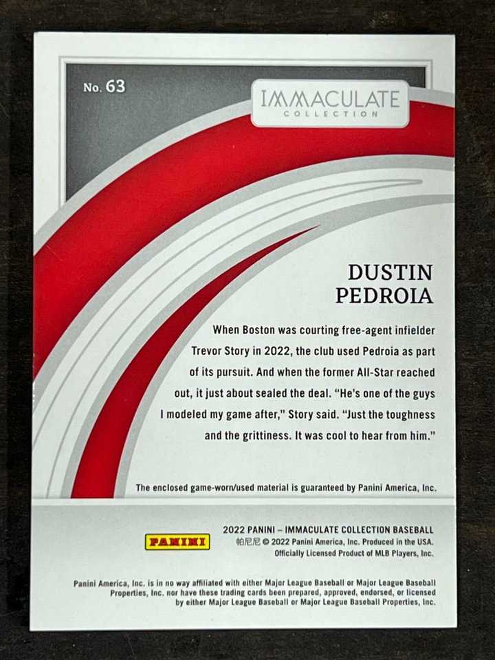 2022 Panini Immaculate Dustin Pedroia #63 Patch Relic SP /25 - Red Sox ...