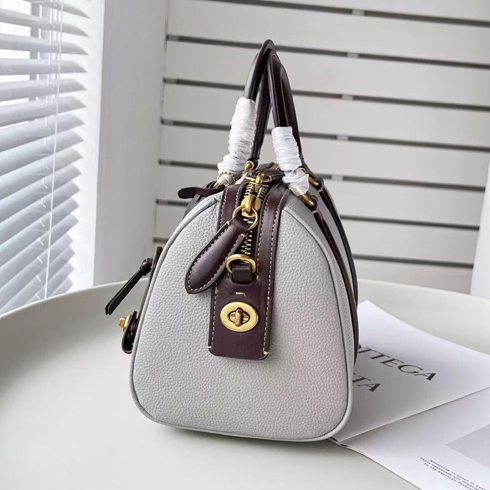 COACH C8530 Satchel Ruby 2-way Leather Handbag Gray Brown Gold SIZE 25 ...