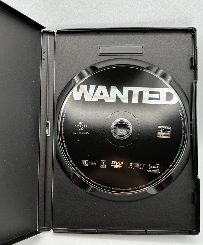 Wanted DVD Widescreen James McAvoy Morgan Freeman & Angelina Jolie 2008 ...