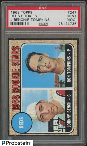 1968 Topps #247 Reds Rookies w/ Johnny Bench RC Rookie HOF PSA 9(OC ...