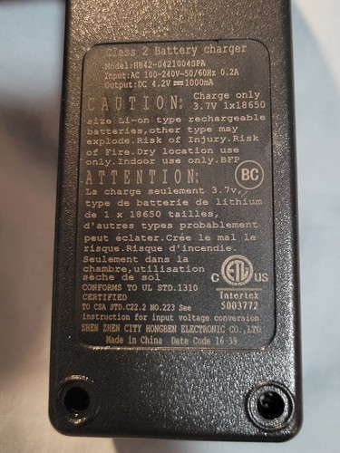 Class 2 Battery Charger Model HB42 0421004SPA for LI-on chargeable ...