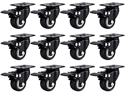Swivel 1.5" Caster Wheels Rubber Base with Top Plate & Bearing Heavy ...