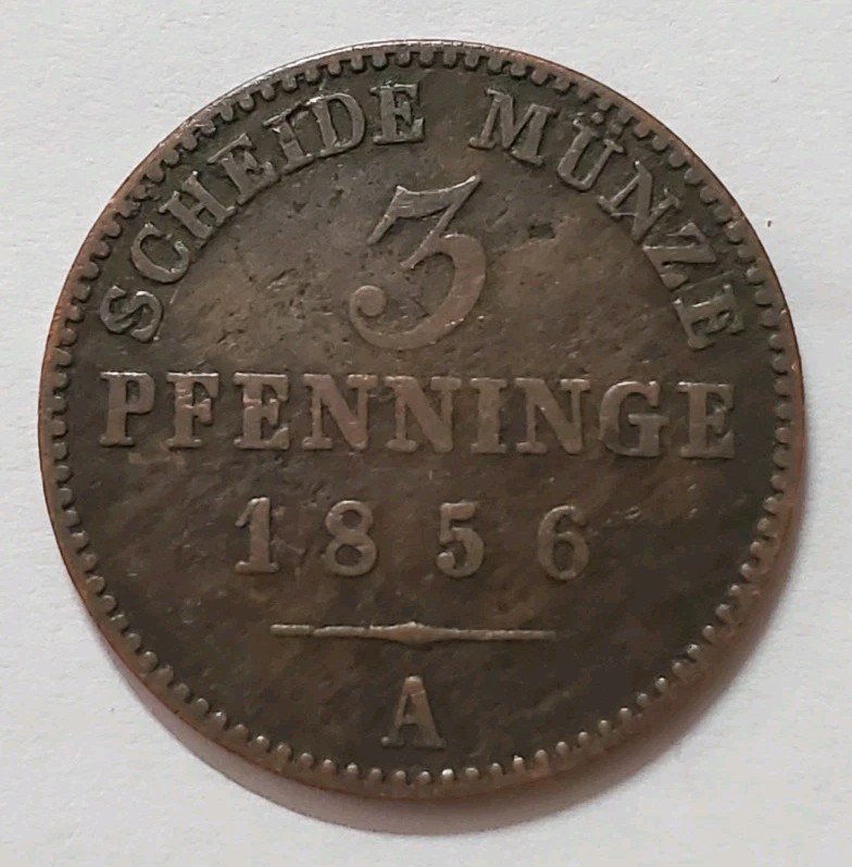 1856 A German State Prussia 3 Pfenninge Pfennig Coin | eBay